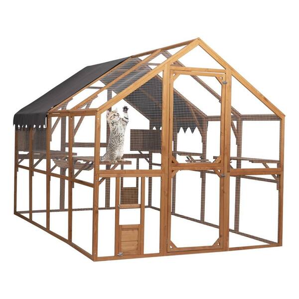 110.2 in. W Large Cat Run Wooden Cat Houses Outdoor Enclosure Cat Cage ...