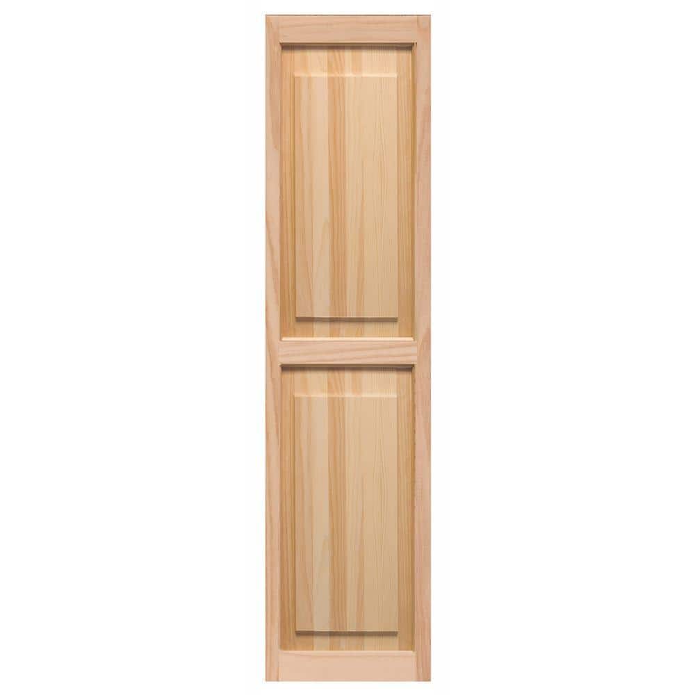 Pinecroft 15 in. x 55 in. Raised Panel Shutters Pair Unfinished Pine ...