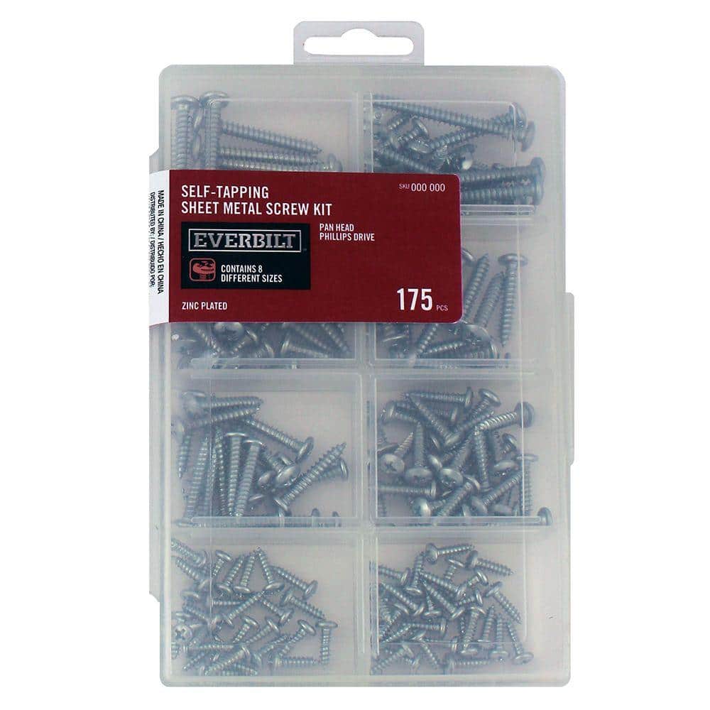 Everbilt Zinc-Plated Self-Tapping Sheet Metal Screw Kit (175-Piece ...
