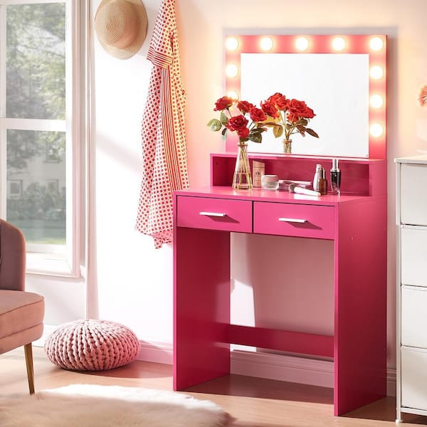 CSC DECOR INC 1-Piece Rose Pink Particle Board Makeup Vanity Set with ...