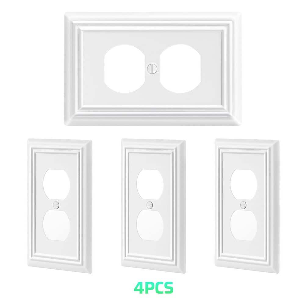 DEWENWILS 1-Gang White Duplex Outlet Metal Wall Plates (4-Pack) HDWP14C ...