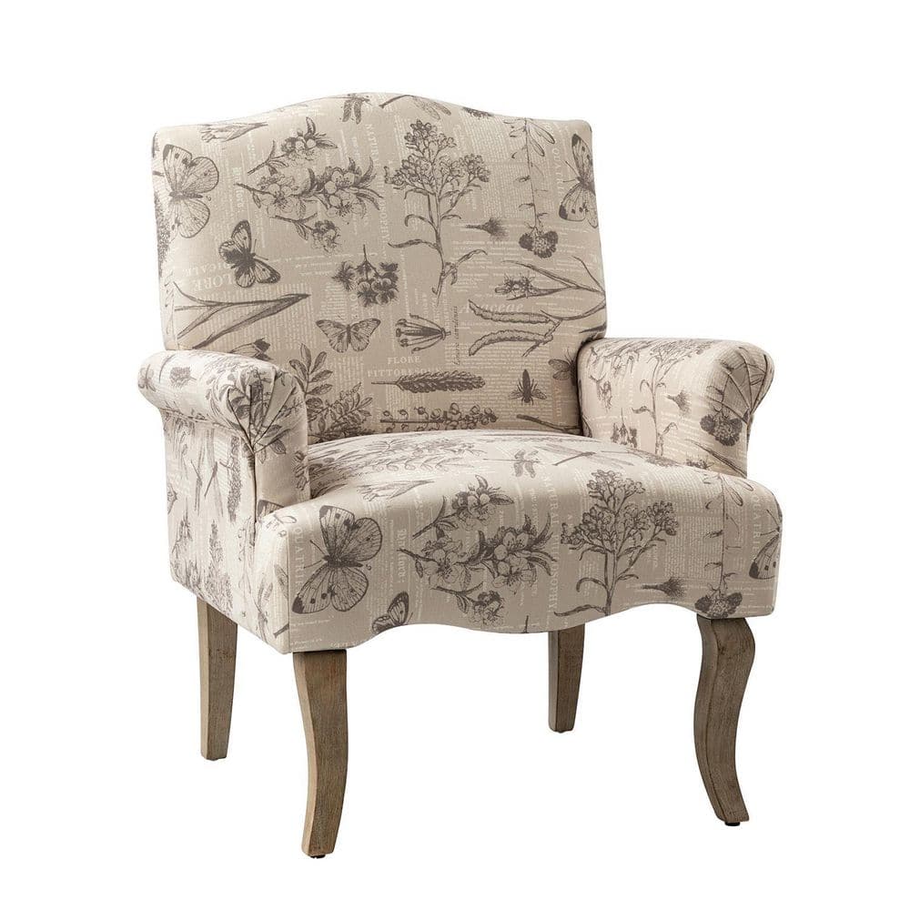 JAYDEN CREATION Benedict Grey Armchair with Solid Wood Legs CHM0636 ...