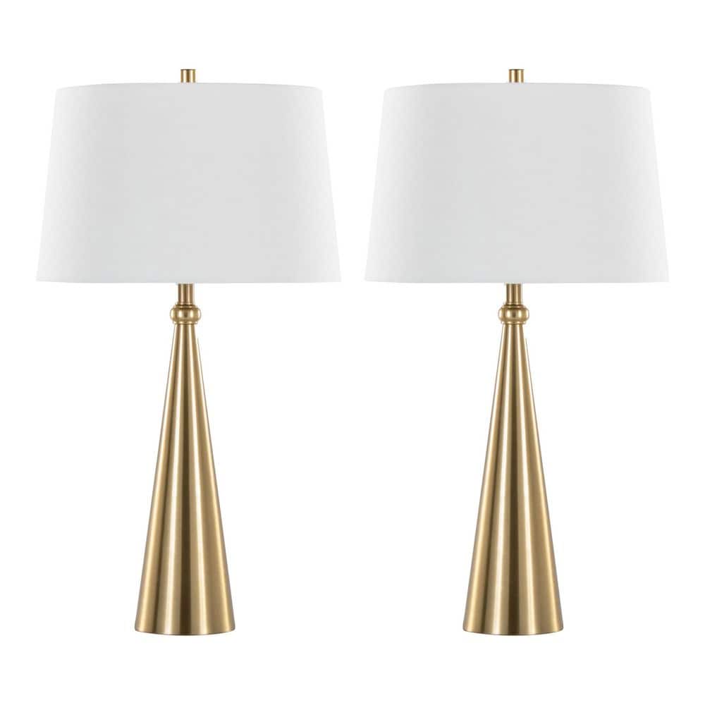 Lumisource Cone 29.75 in. Gold Metal and White Linen Shade Table Lamp ...