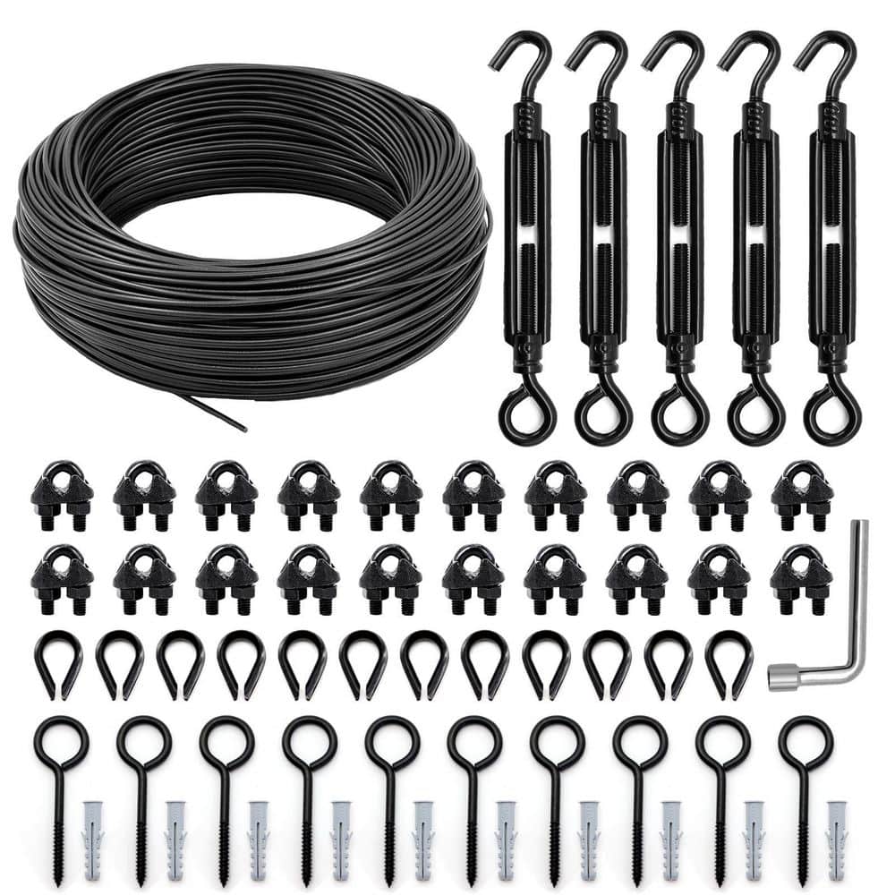 100 ft. PVC Coated Steel Cable String Light Hanging Kit Outdoor with ...