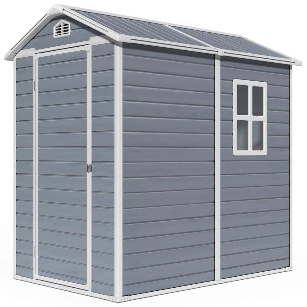 Lofka 6 x 4 ft. Gray Resin Storage Shed-Outdoor Plastic Shed with Floor ...