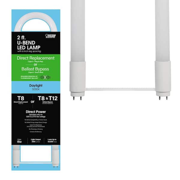 Feit Electric 32-Watt Equivalent 6 in. White Linear Tube T8 G13 Type AB ...