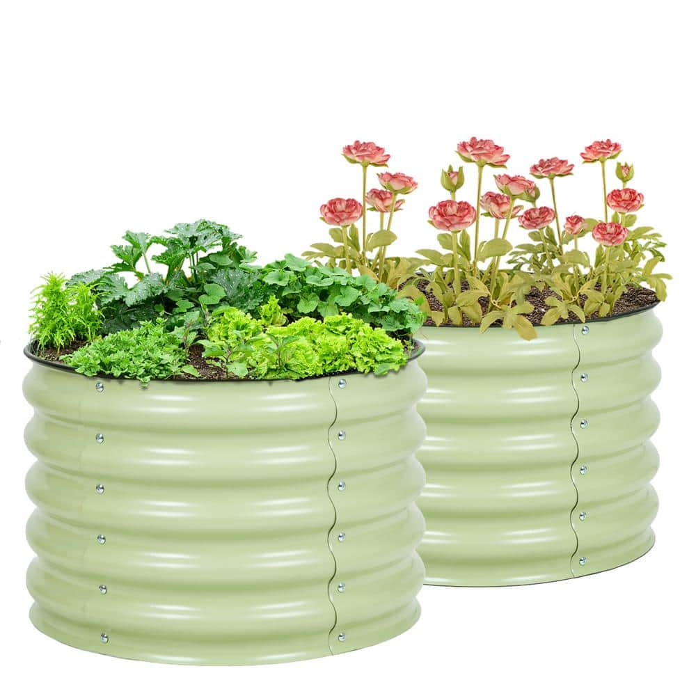 Aoodor 24 in. W x 17 in. H Green Round Galvanized Metal Raised Garden ...