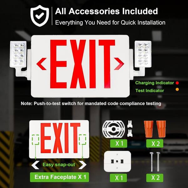 phyfalip 2-Pack LED Combo Exit Sign Emergency Light with Adjustable ...