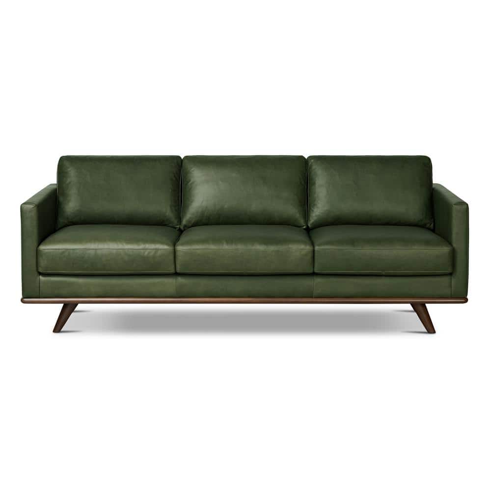 Nolita 85 in. Square Arm Leather Rectangle 3-Seater Sofa in Olivine ...