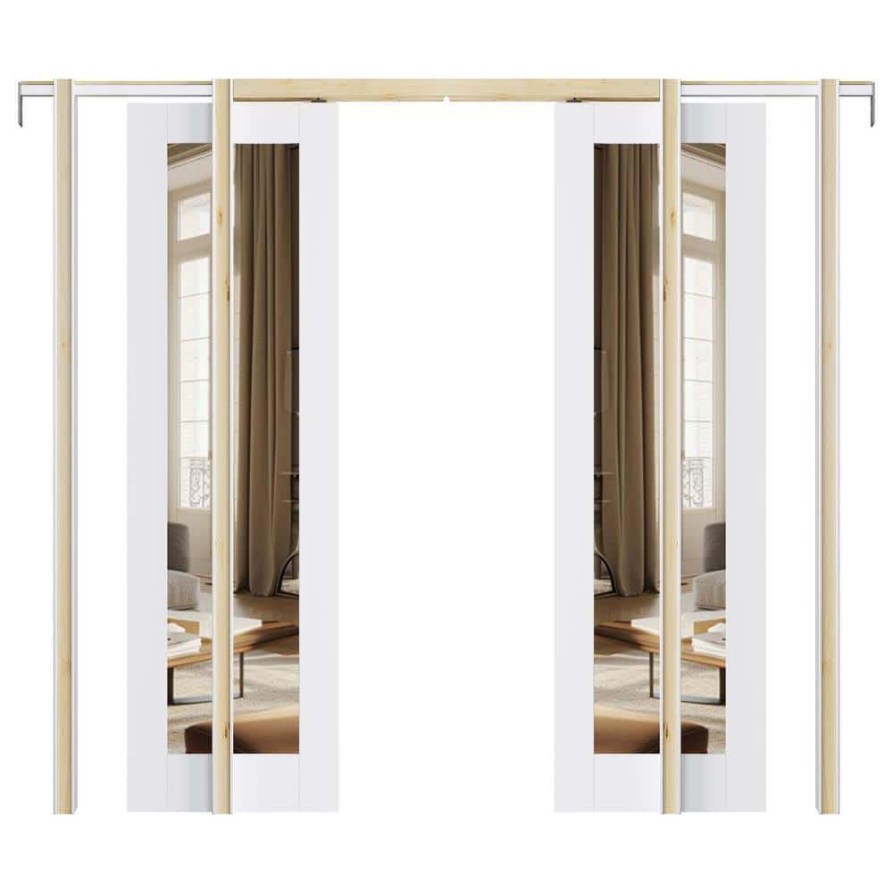 ARK DESIGN 48 in. x 80 in. 1-Lite White Mirrored Glass Primed MDF Wood ...