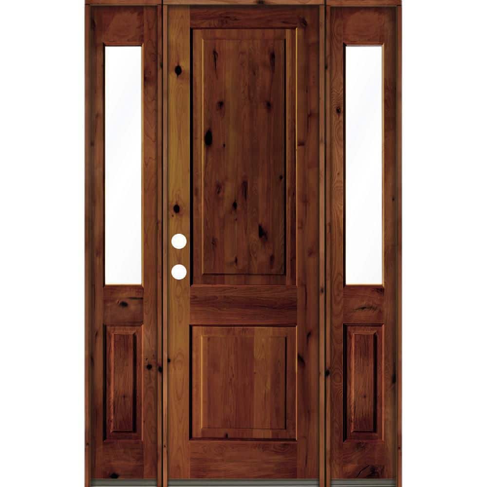 Krosswood Doors 58 in. x 96 in. Rustic Knotty Alder Square Red Chestnut ...