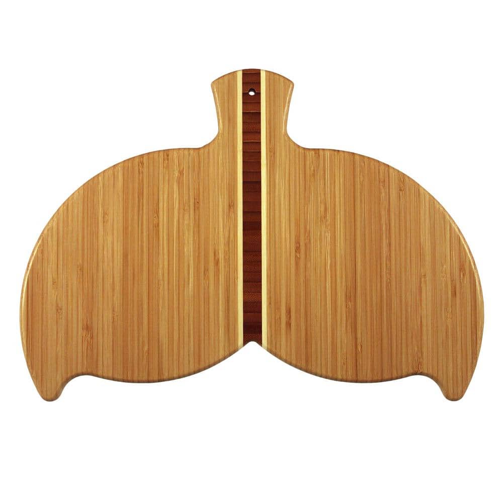 1-Piece Natural Wood Color Bamboo Whale Tail Serving and Cutting Board ...