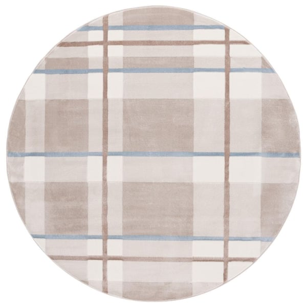 SAFAVIEH Groove 7 ft. x 7 ft. Beige/Light Blue Geometric Plaid Round ...