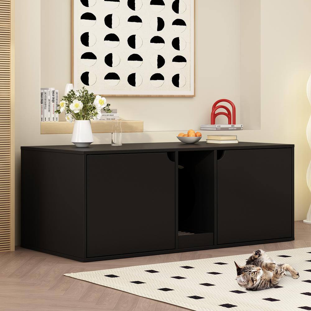 FUFU&GAGA Cat Litter Box Enclosure for 2 Cats, Wood Stackable Cat ...