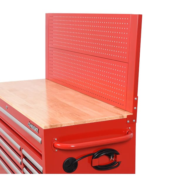 Husky 52 in. W 10-Drawer Gloss Red Mobile Workbench Cabinet with Solid ...