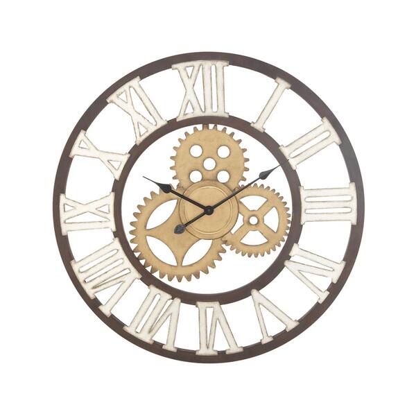 Litton Lane 30 in. x 30 in. Brown Metal Gear Wall Clock 22622 - The ...
