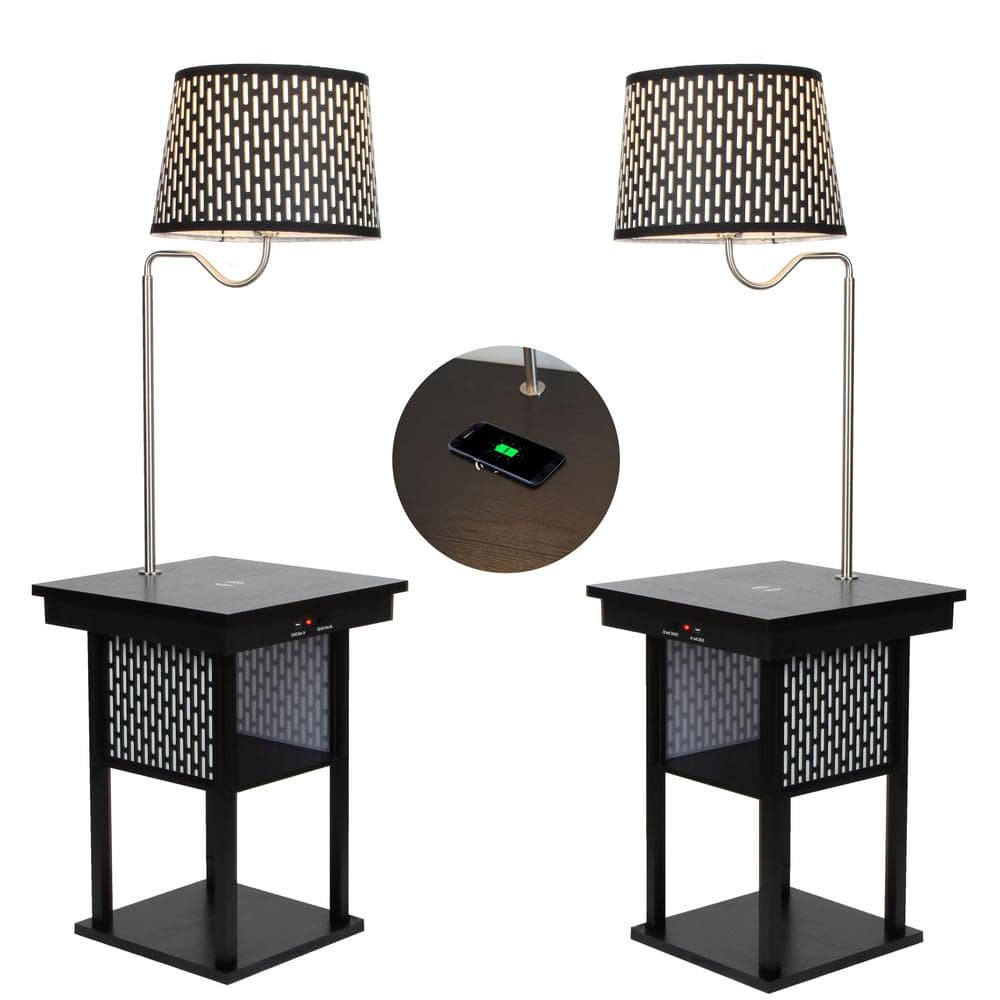 Brightech Madison 56 in. Classic Black Modern LED Bedside Table Lamp with Empire Shade and Built ...