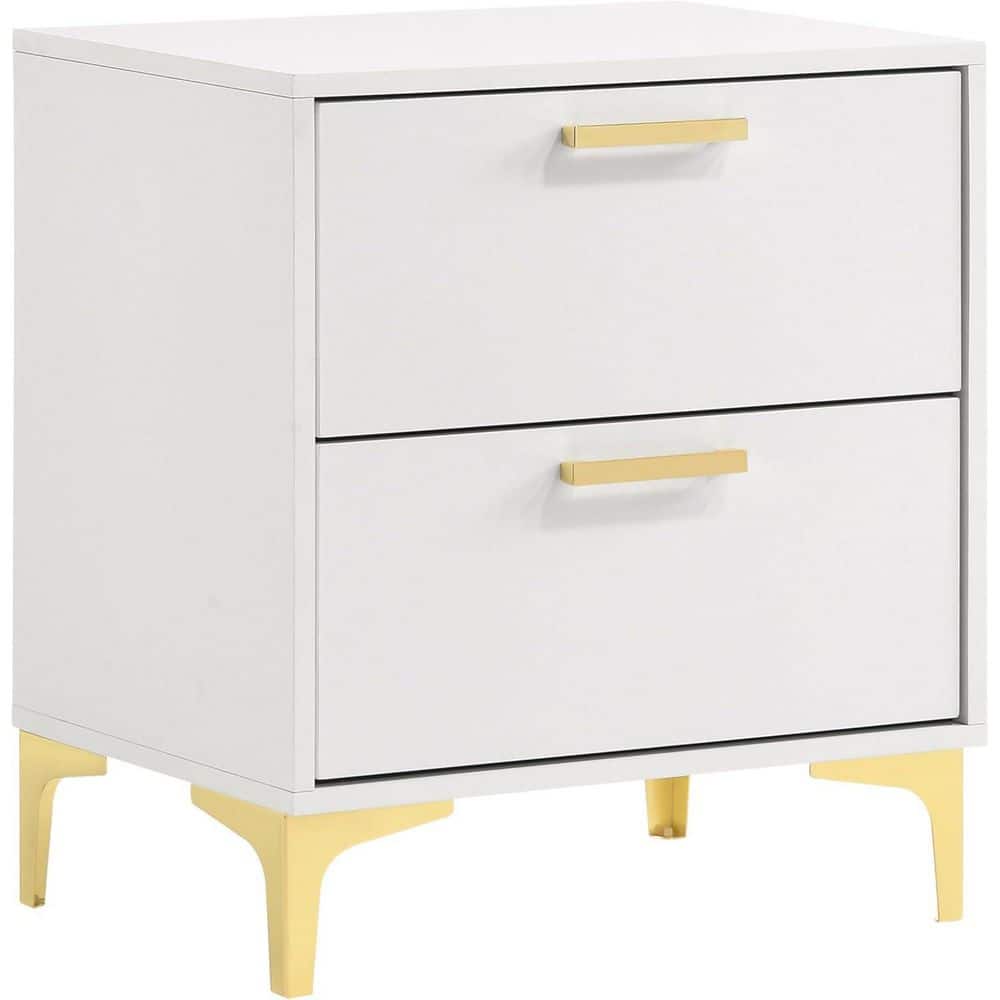 HOME IMPORTS EMPORIUM White/Gold 2 Drawer 21.75 in. W Nightstand with ...