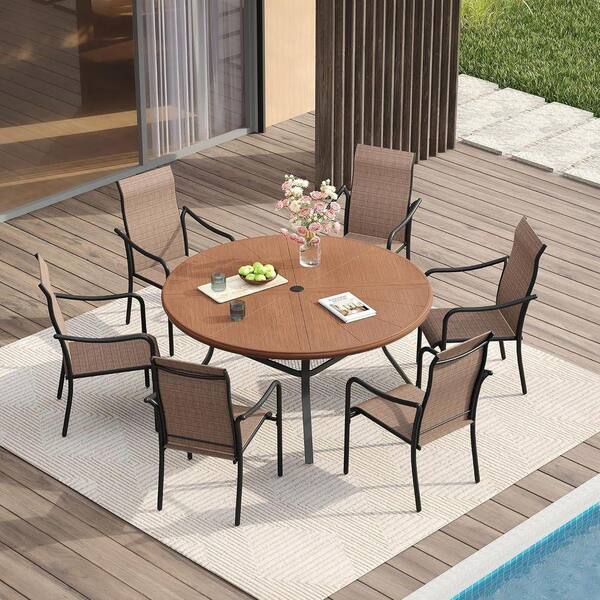 DIFY Brown Stackable Patio Chairs with High Back, Outdoor Dining Chairs ...