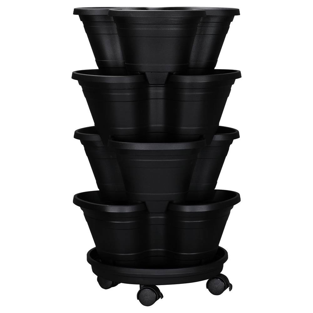 Vigoro 15 in. Black Landan Self-Watering Vertical Resin Planter with ...