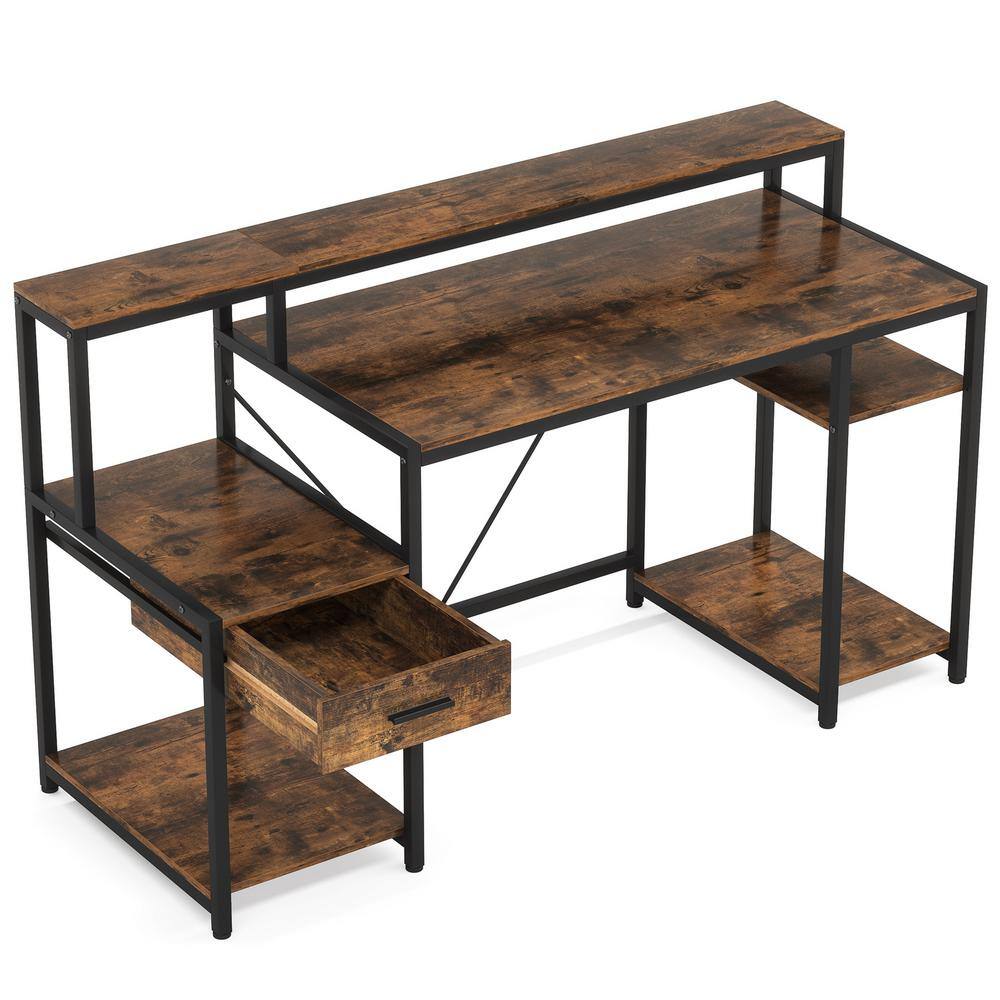 Tribesigns Cassey 57 in. Rectangular Brown Engineered Wood 1-Drawer ...