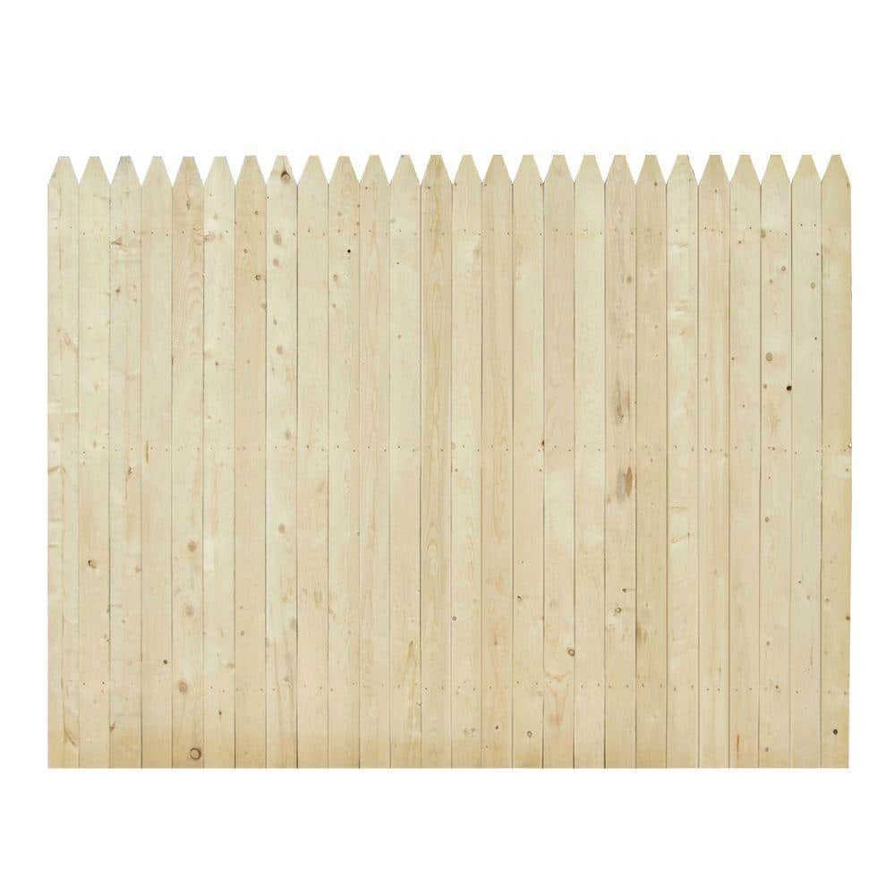 6 ft. x 8 ft. Spruce Privacy Pointed Flat Stockade Wood Fence Panel ...