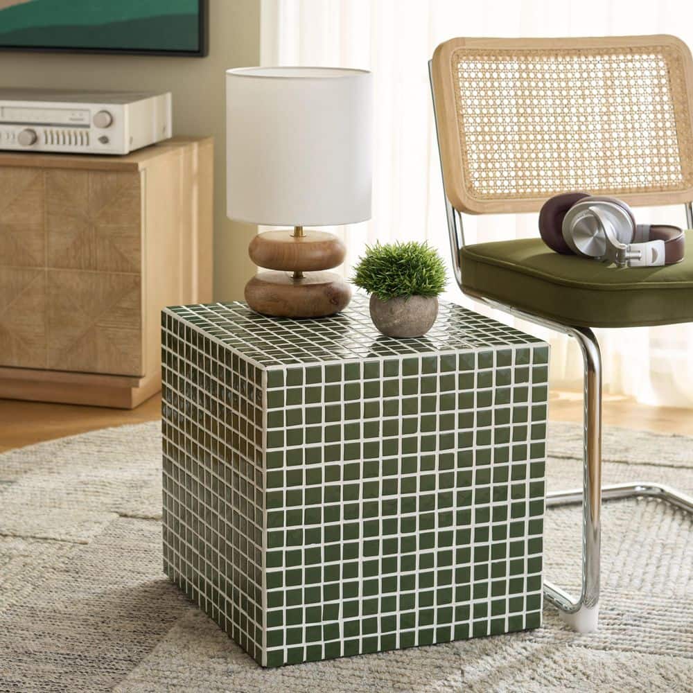 SAFAVIEH Hikari 16 in. Dark Green Square Tiles End Table ACC3229C - The ...