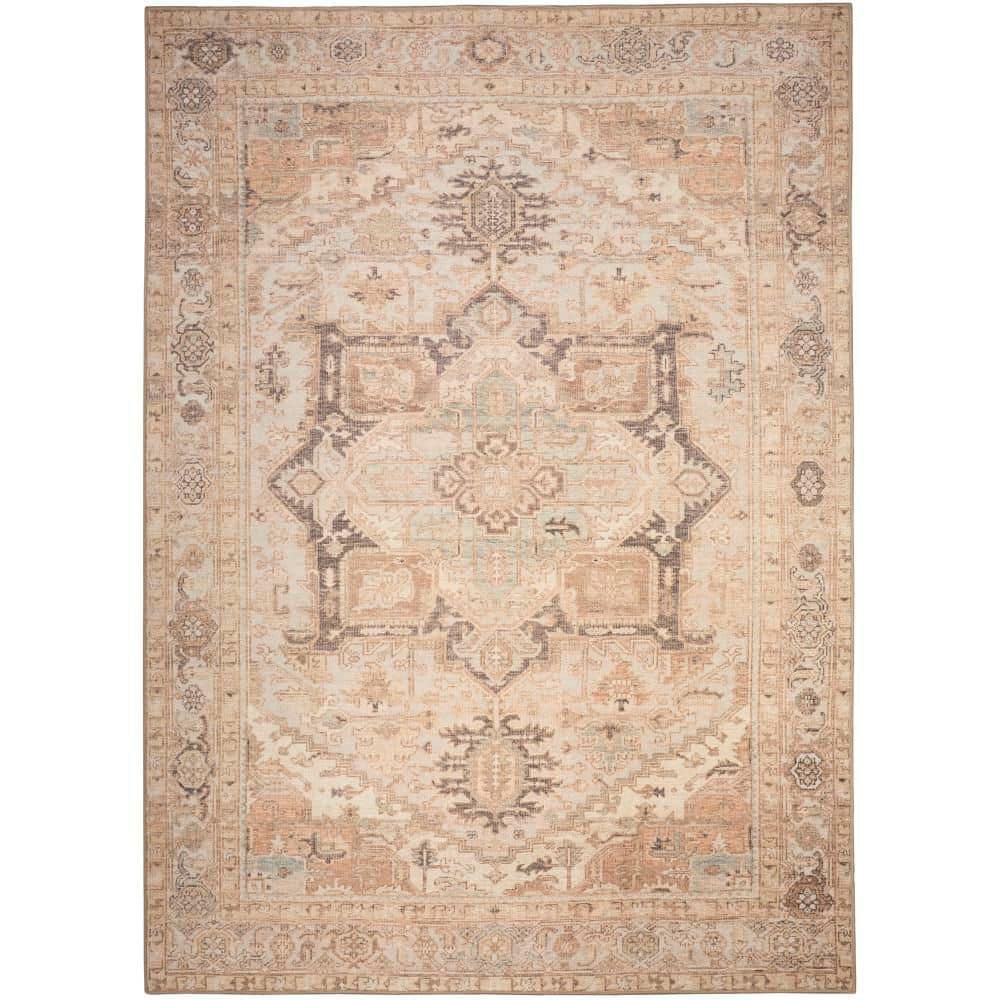 Nourison Vintage Washables Coral Mint 4 ft. x 6 ft. Center Medallion ...