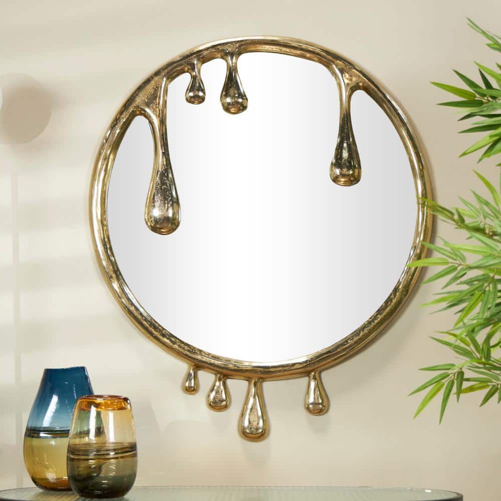 Litton Lane 43 in. x 36 in. Drip Round Framed Gold Abstract Wall Mirror ...