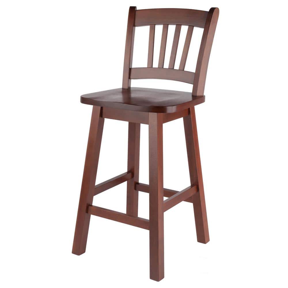 Winsome Wood Fina 24 in. Walnut Slat Back Solid Wood Counter Stool ...