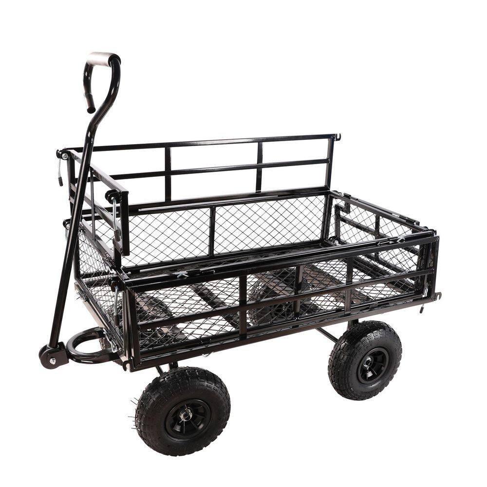 12 cu. ft. Steel Garden Cart Pneumatic Tire, Black Black Double Fence ...