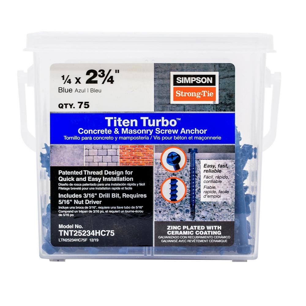 Simpson Strong-Tie Titen Turbo 1/4 in. x 2-3/4 in. Hex-Head Concrete ...