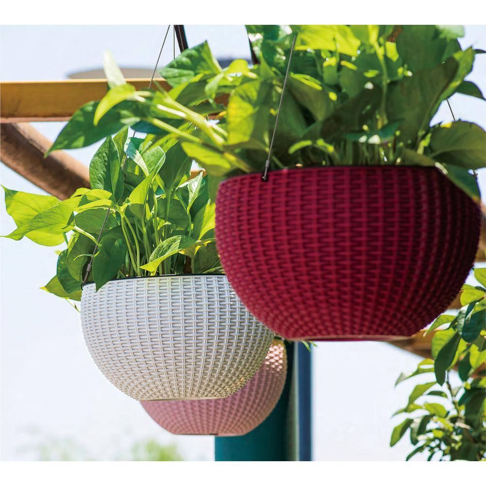 Self Watering 10 in. White Hanging Rattan Planter TB-07-W10 - The Home ...