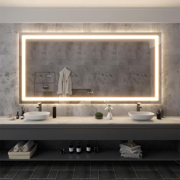 ONWITH 96 in. W x 48 in. H Rectangular Frameless LED Light Anti-Fog ...