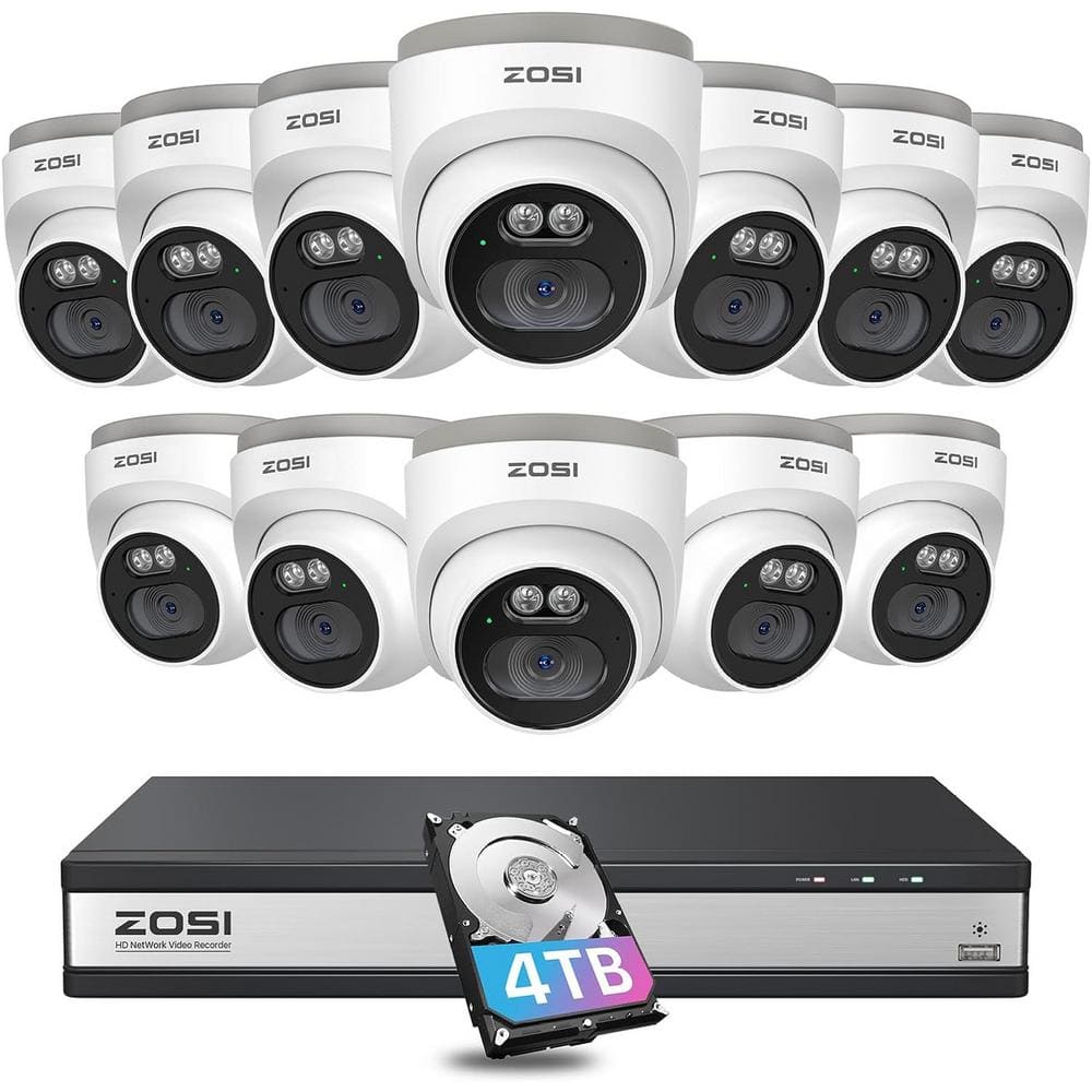 ZOSI 16-Channel 4TB POE NVR Home Security Camera System with 12 Wired ...