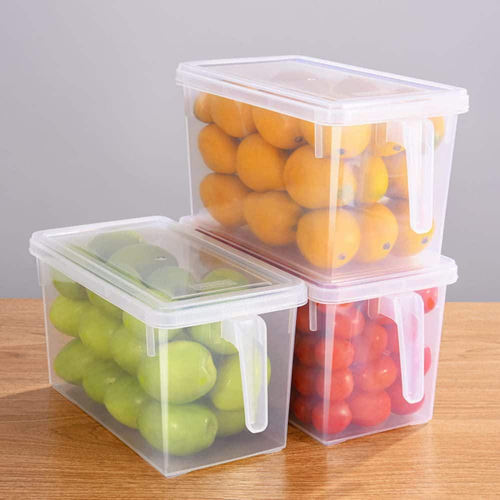 Clear Refrigerator Organizer Bins with Lids and Handles, 4-Pack Food ...
