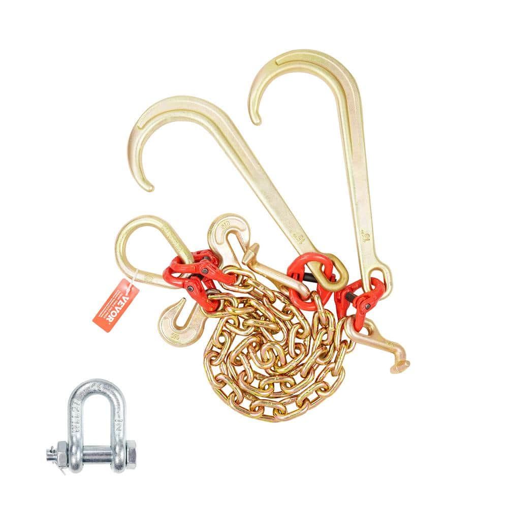 VEVOR G80 V Bridle Chain, 3/8 in. Towing Chain Bridle J Hooks, T Hooks ...