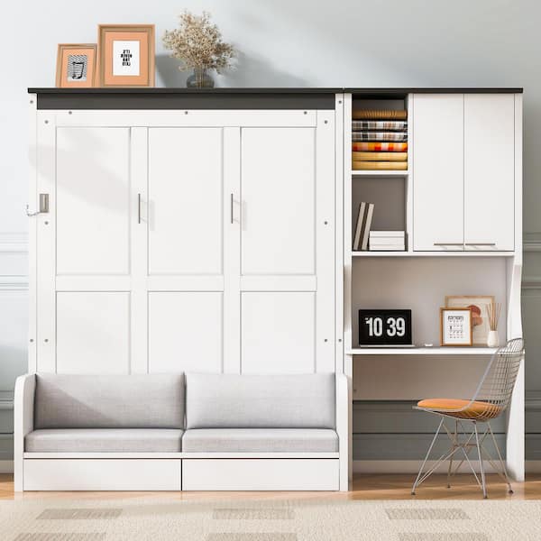 Harper & Bright Designs White Wood Frame Full Size Space-Saving ...