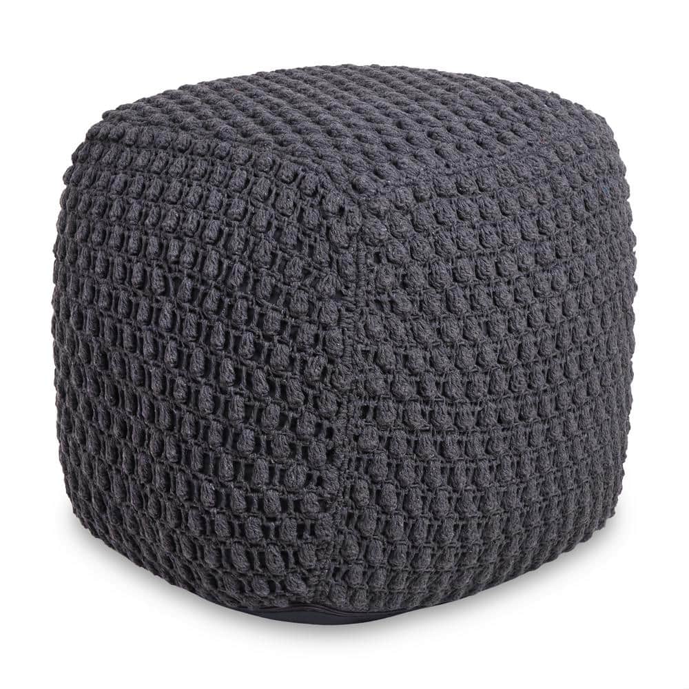 Loft Lyfe Adin Dark Grey Cotton Yarn Pouf LPF415-21DG-HD - The Home Depot
