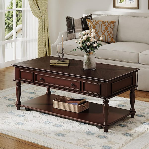 Harper & Bright Designs Farmhouse 47.2 in. Espresso Rectangle Wood Coffee Table, Cocktail Table ...