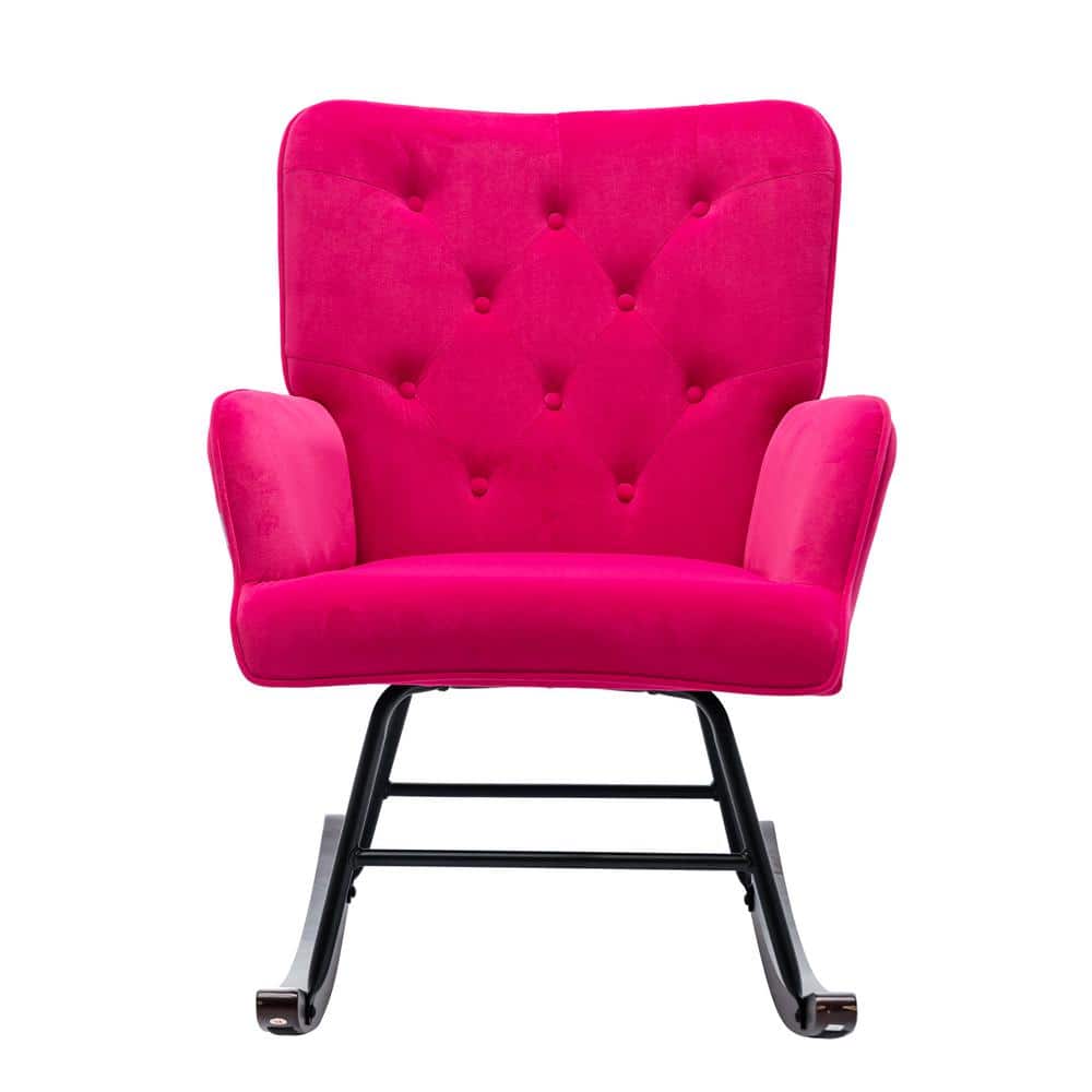 Modern Red Upholstery Rocking Chair with Solid Rubber Wood and Iron ...