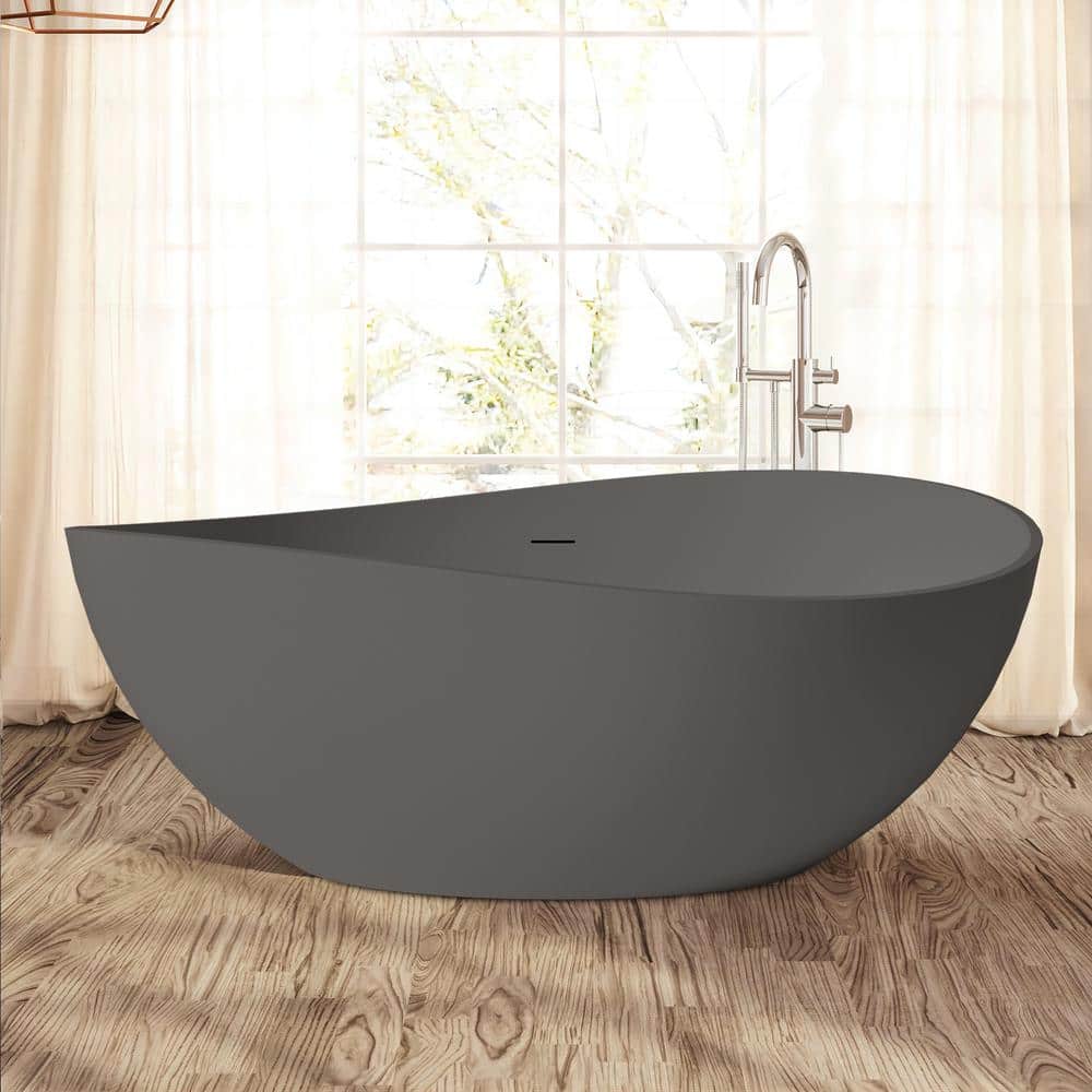 UPIKER Lively 67 in. x 33.5 in. Black Soild Surface Soaking Bathtub ...