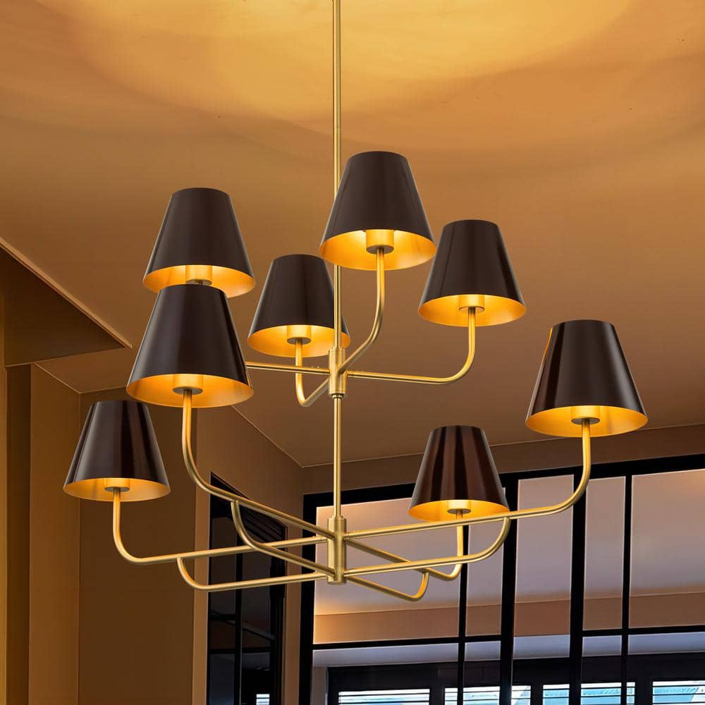 RRTYO Olive 8-Light Modern Brown 2-Tiered Chandelier Oversized Cone ...