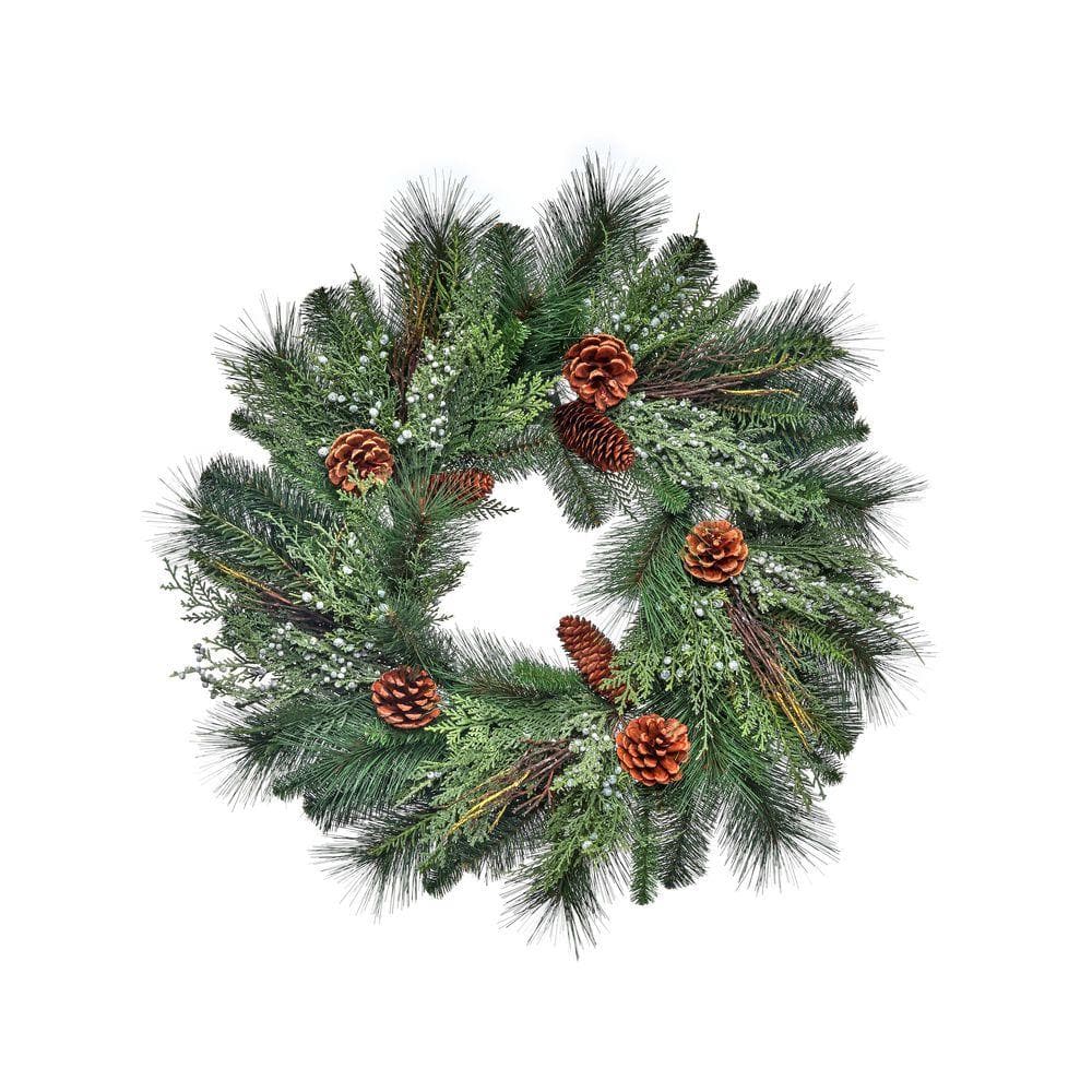 Regency International 24 in. Green Artificial Juniper, Berry, Pinecones ...