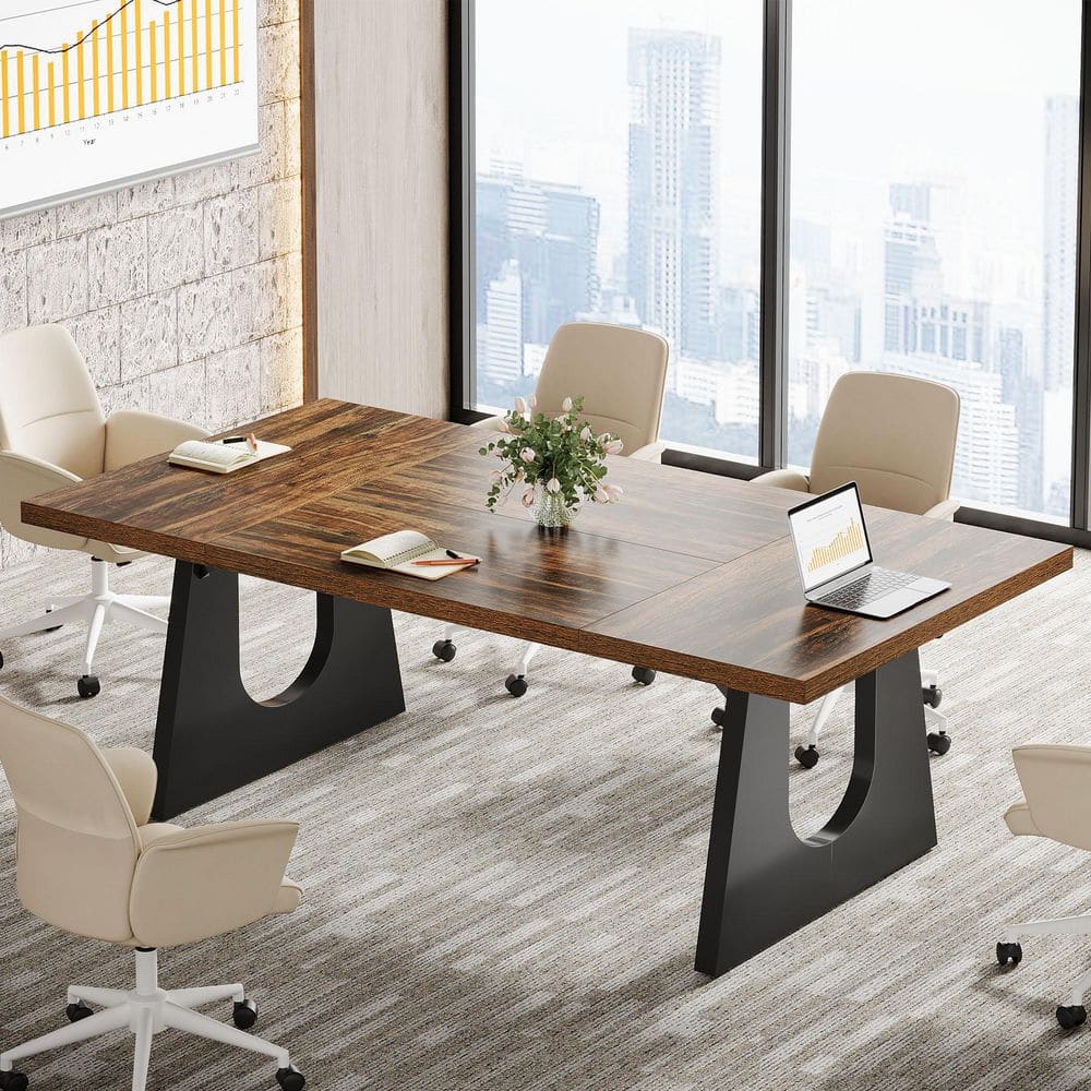 BYBLIGHT Capen 70.9 in. Rectangle Brown Wood Conference Table Office ...