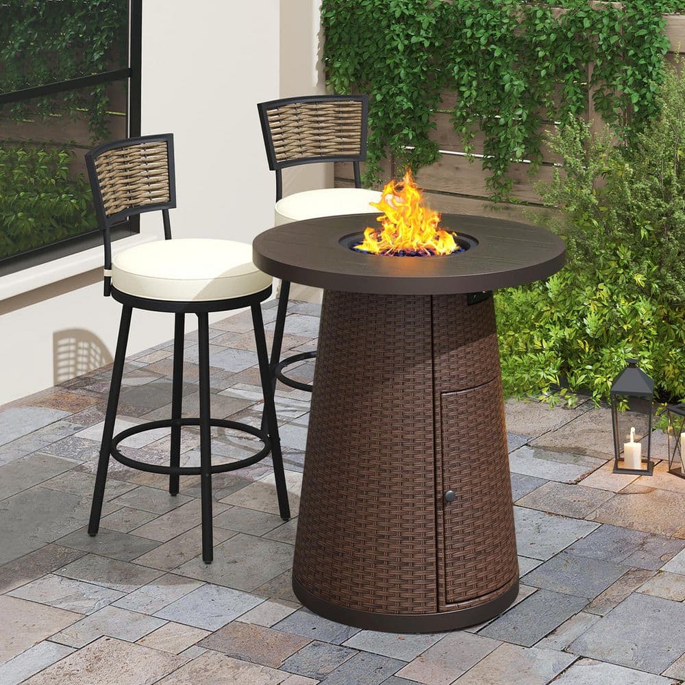 INNUMIA 3-Piece Metal Patio Conversation Set with Brown Round Gas Bar ...