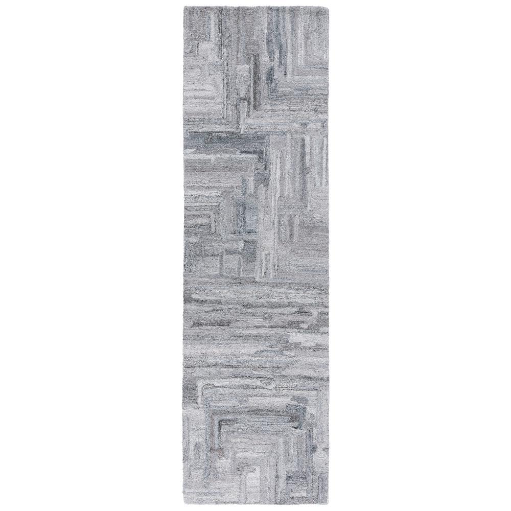 SAFAVIEH Abstract Gray 2 ft. x 8 ft. Geometric Meander Runner Rug ...