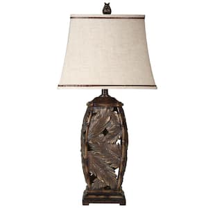 StyleCraft 31 in. Dark Brown With Khasi Silver Table Lamp with Ivory ...