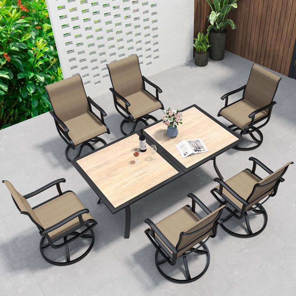 DEXTRUS 7-Piece Patio Dining Set with 28.4 in. H Metal Table and 6 ...