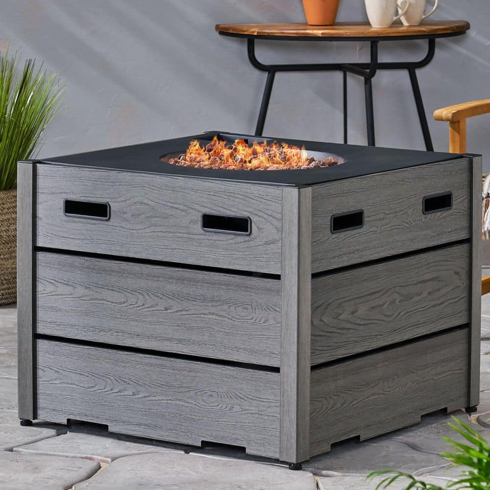 Coporesell 31 in. Grey Square Propane Outdoor Fire Pit CLBCFP26GR - The Home Depot